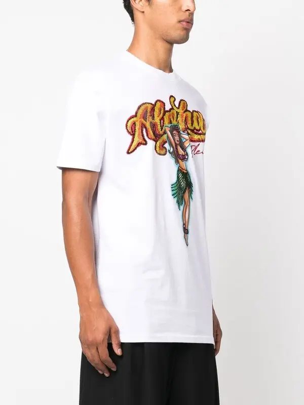 Philipp Plein Graphic-print Crystal-embellished T-shirt - White