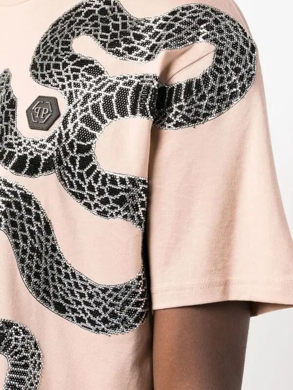 Philipp Plein Embellished Snake-print T-shirt - Neutrals