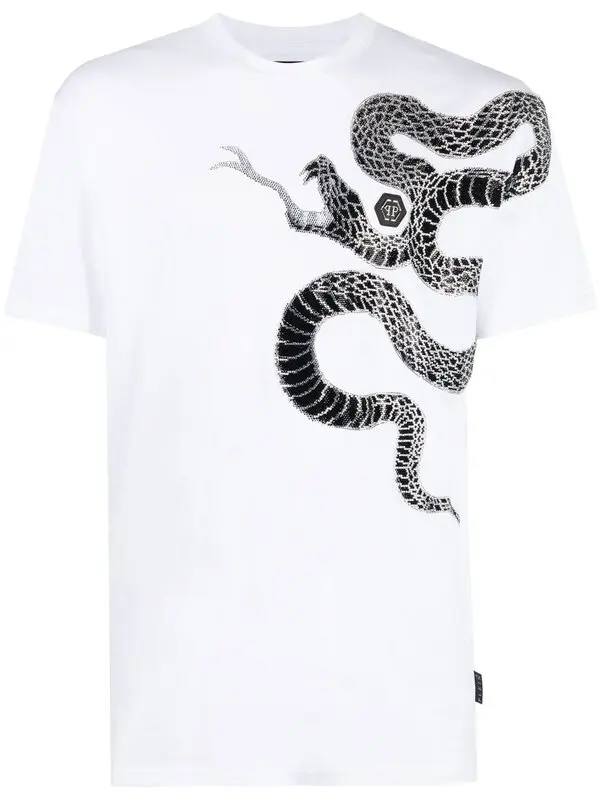 Philipp Plein Embellished Snake-print T-shirt - White