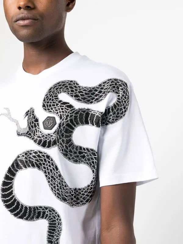 Philipp Plein Embellished Snake-print T-shirt - White