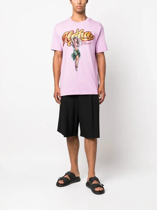 Philipp Plein Graphic-print Crystal-embellished T-shirt - Purple