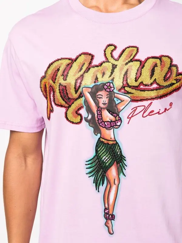 Philipp Plein Graphic-print Crystal-embellished T-shirt - Purple