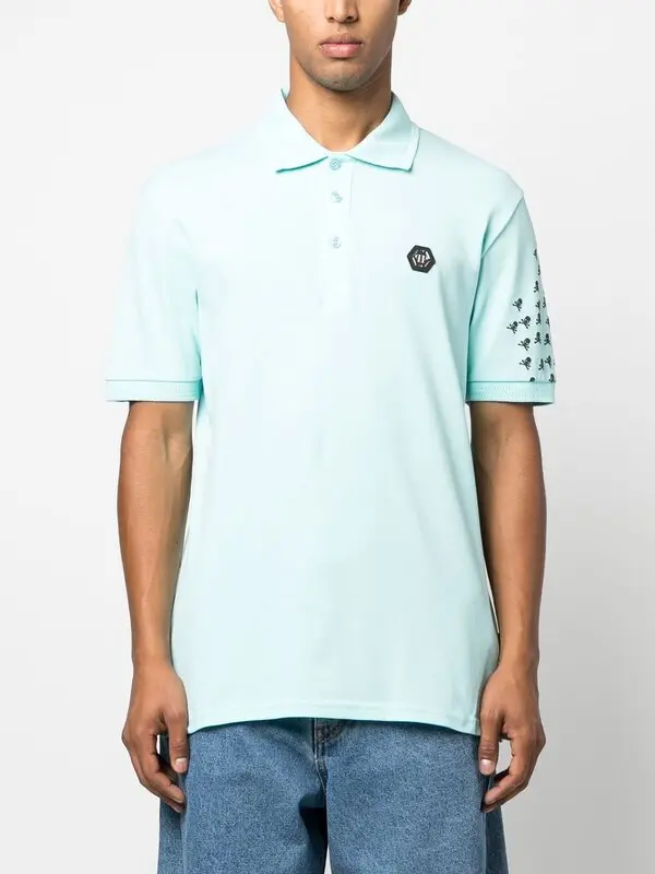 Philipp Plein Skull And Bones Cotton Polo Shirt - Blue