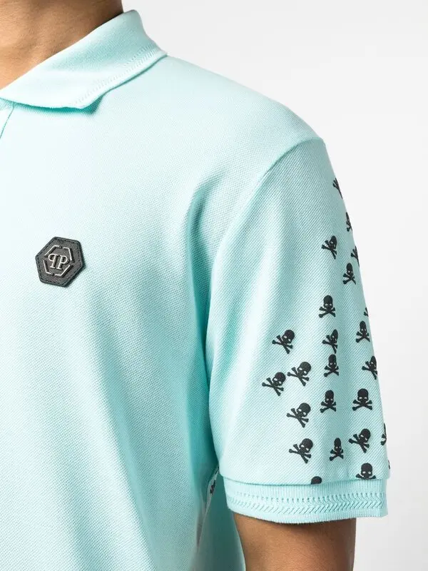 Philipp Plein Skull And Bones Cotton Polo Shirt - Blue