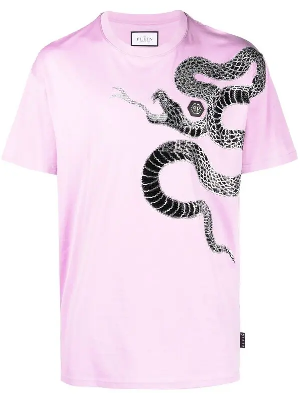 Philipp Plein Embellished Snake-print T-shirt - Neutrals