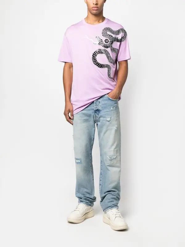 Philipp Plein Embellished Snake-print T-shirt - Neutrals