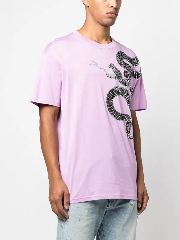 Philipp Plein Embellished Snake-print T-shirt - Neutrals