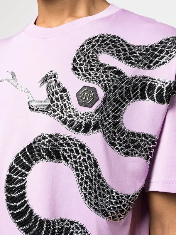Philipp Plein Embellished Snake-print T-shirt - Neutrals