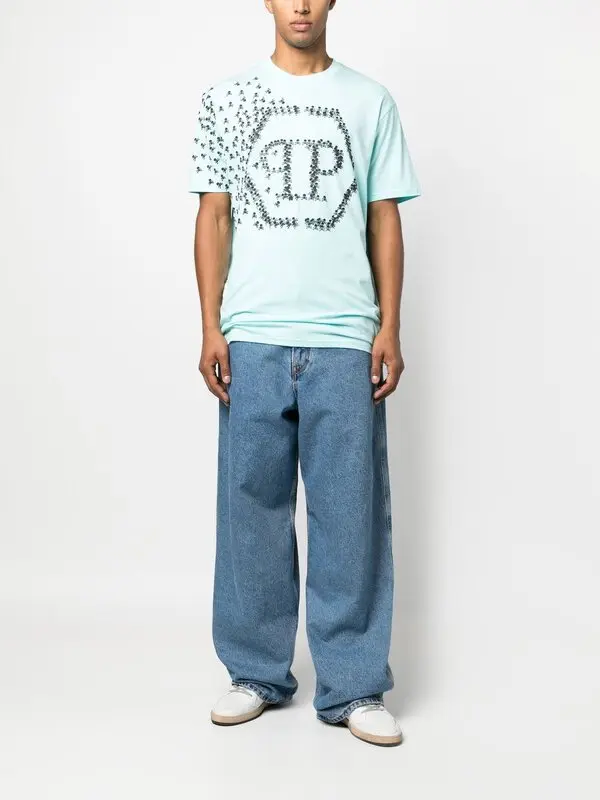 Philipp Plein Skull Bones Logo-print T-shirt - Blue