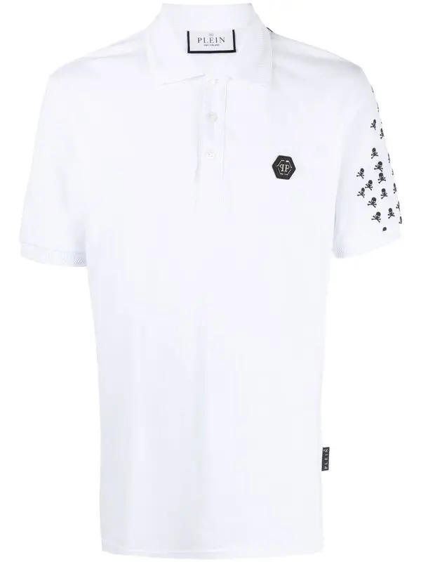 Philipp Plein Skull And Bones Cotton Polo Shirt - White