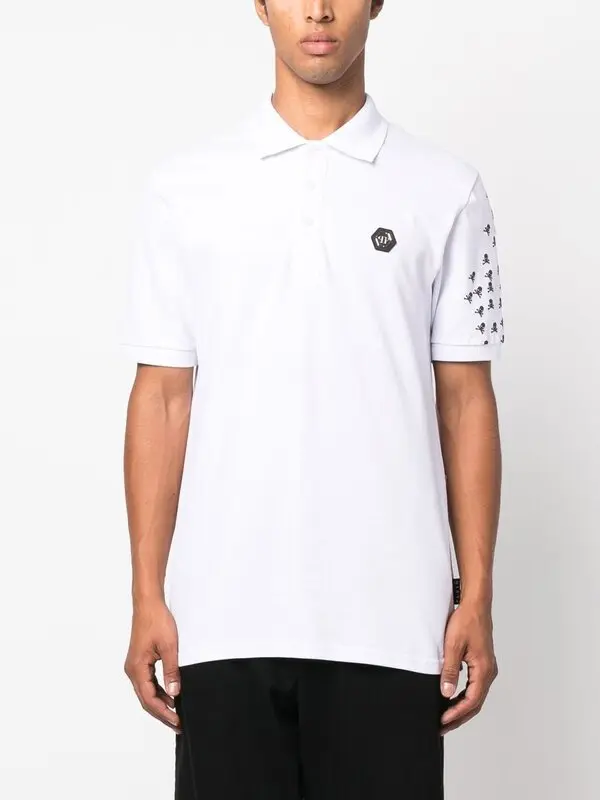 Philipp Plein Skull And Bones Cotton Polo Shirt - White