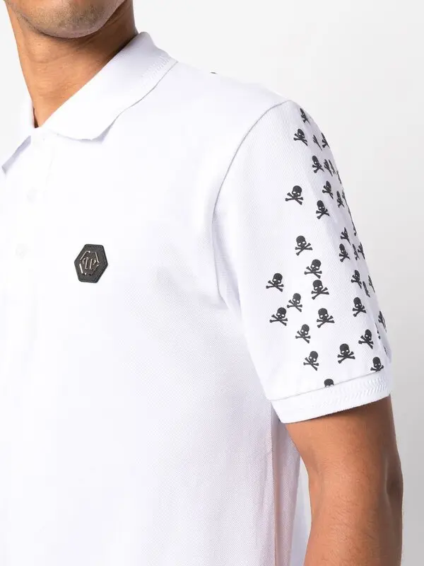 Philipp Plein Skull And Bones Cotton Polo Shirt - White