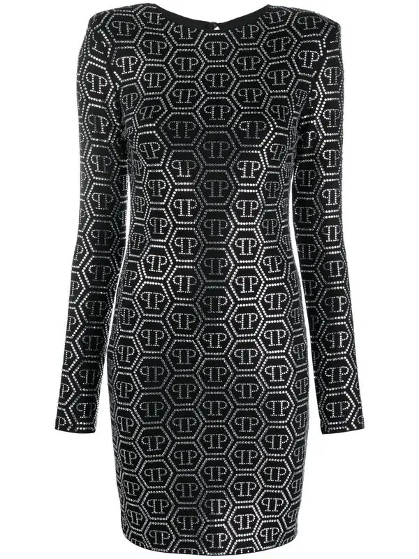 Philipp Plein Sequin-embellished Monogram Mini Dress - Black