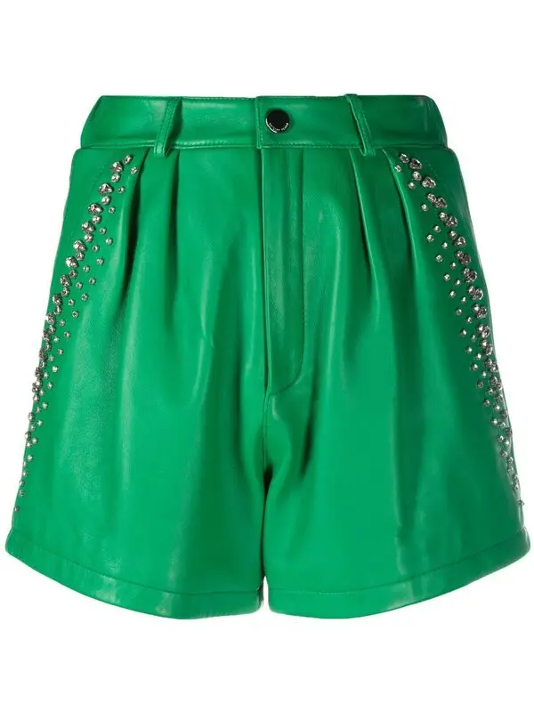 Philipp Plein Rhinestone-embellished Leather Shorts - Green