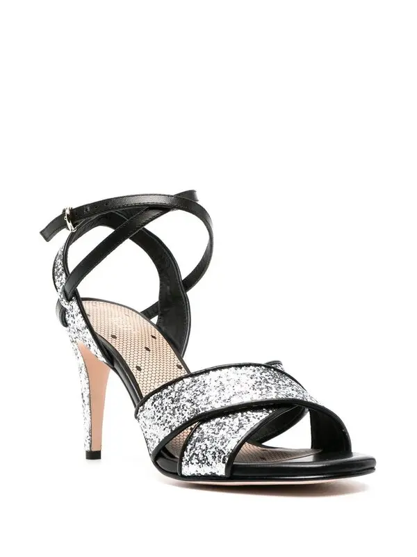 Red Valentino 95mm Glitter Ankle-strap Sandals - Grey