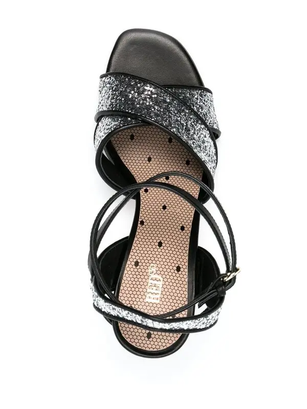 Red Valentino 95mm Glitter Ankle-strap Sandals - Grey