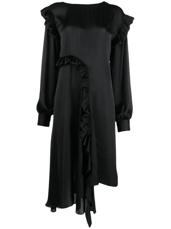 Remain Birger Christensen Ruffled Long-sleeved Maxi Dress - Black