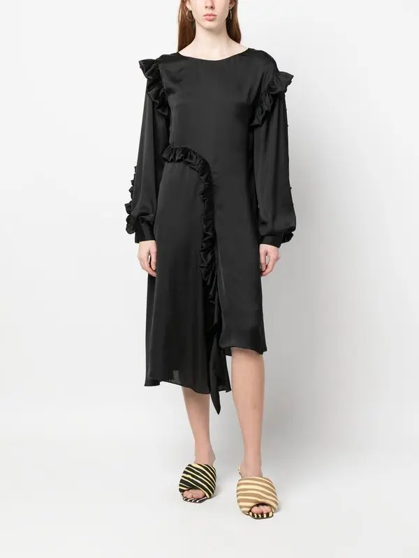 Remain Birger Christensen Ruffled Long-sleeved Maxi Dress - Black