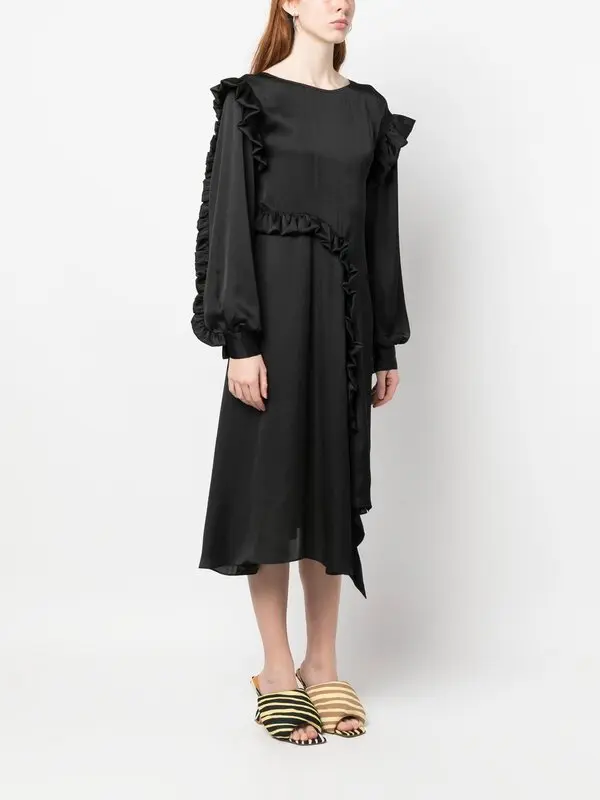 Remain Birger Christensen Ruffled Long-sleeved Maxi Dress - Black