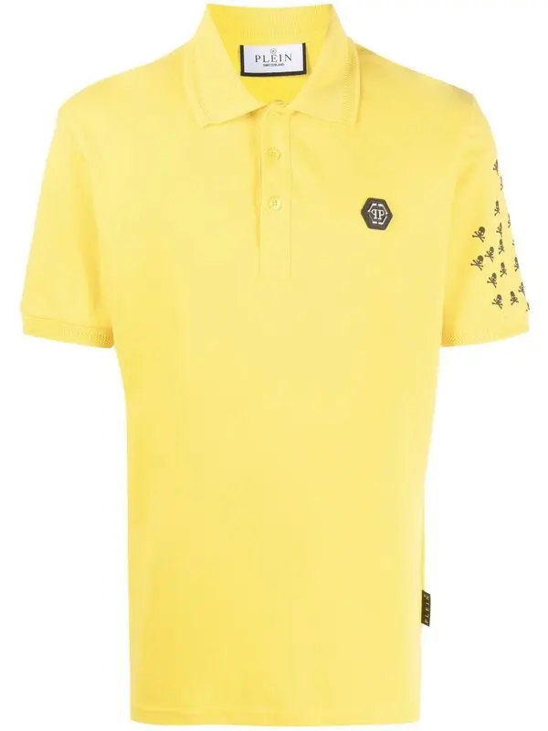 Philipp Plein Skull And Bones Cotton Polo Shirt - Yellow