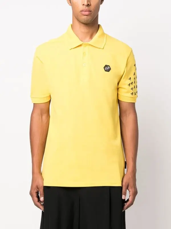 Philipp Plein Skull And Bones Cotton Polo Shirt - Yellow