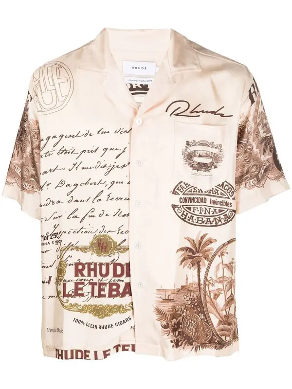 Rhude Cigar-print Short-sleeve Shirt - Brown