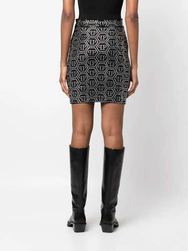 Philipp Plein Crystal-embellished Monogram Mini Skirt
