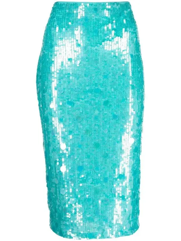 Sequin-Embellished Pencil Skirt Blue 30% Off