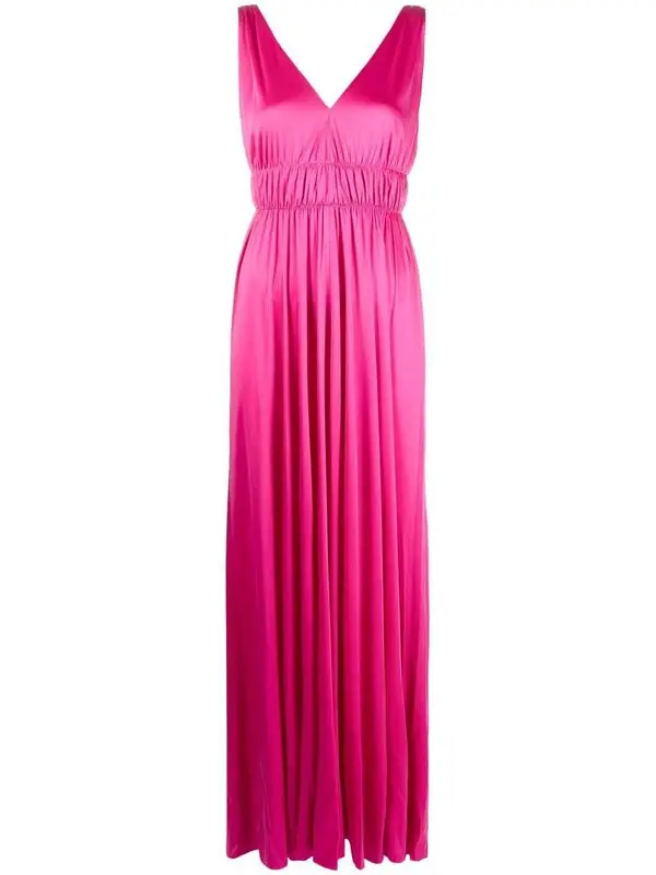 P.a.r.o.s.h V-neck Pleated Maxi Dress - Pink
