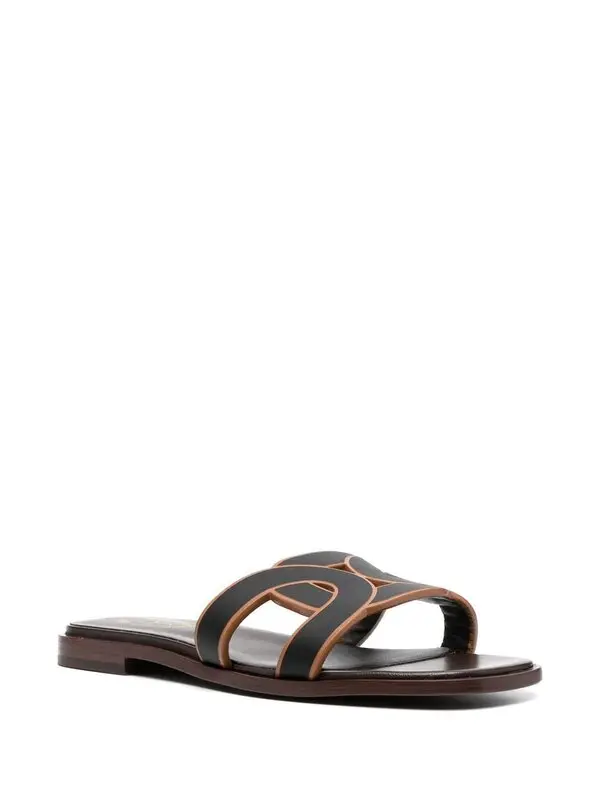 TOD'S Leather Logo Strap Sandals - Black