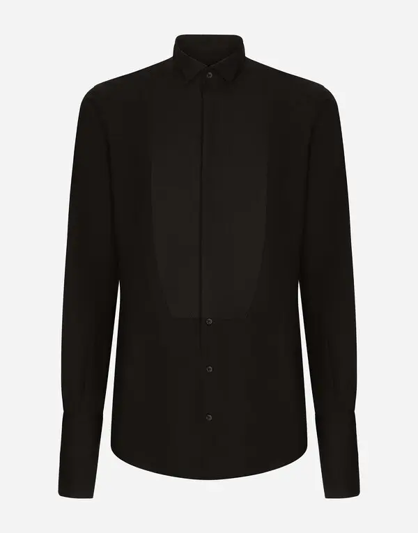 Dolce & Gabbana Cotton Poplin Gold-fit Tuxedo Shirt - Black
