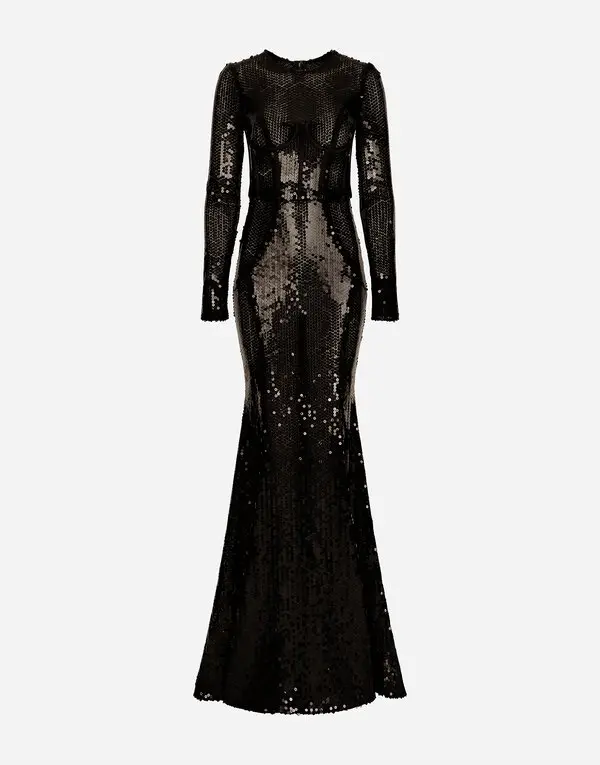 Dolce & Gabbana Long Sequined Dress With Corset - Black