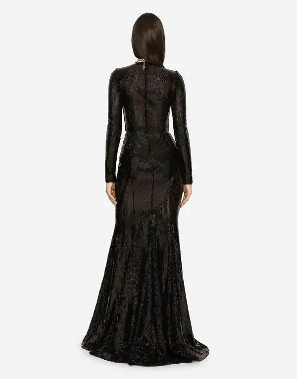 Dolce & Gabbana Long Sequined Dress With Corset - Black