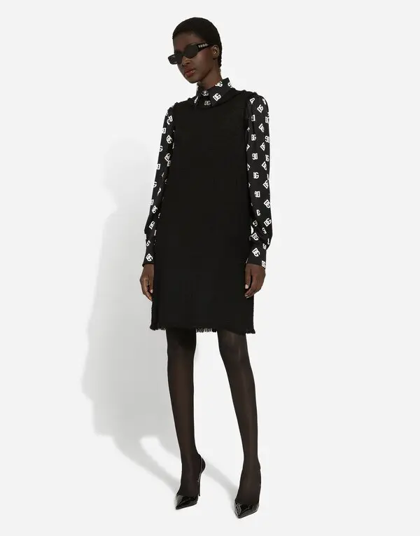Dolce & Gabbana Raschel Tweed Calf-length Dress With Dg Logo
