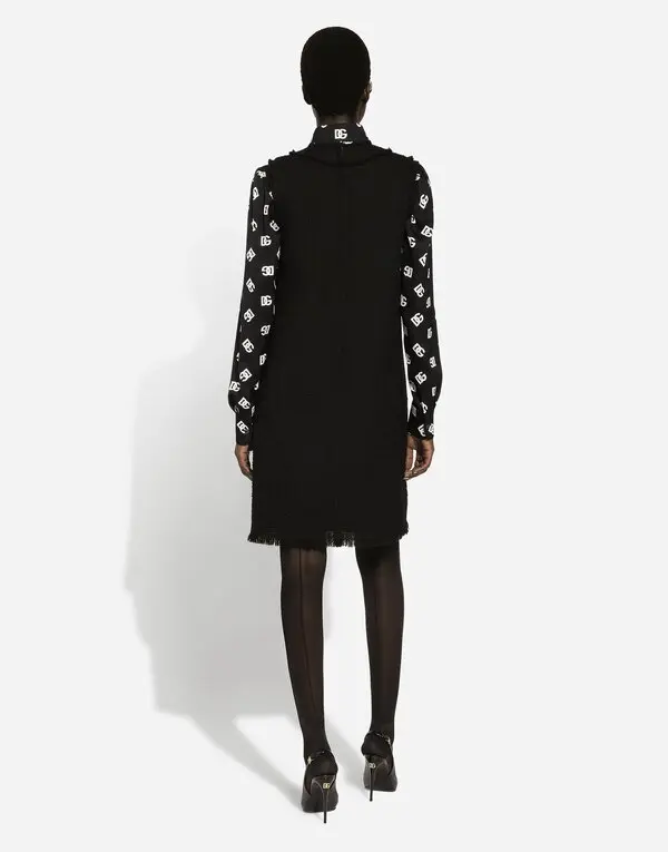 Dolce & Gabbana Raschel Tweed Calf-length Dress With Dg Logo