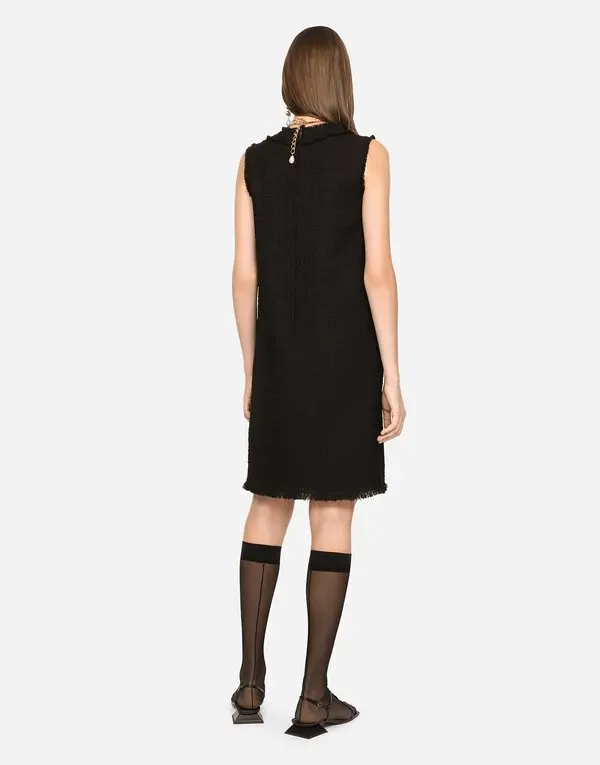 Dolce & Gabbana Raschel Tweed Calf-length Dress With Dg Logo