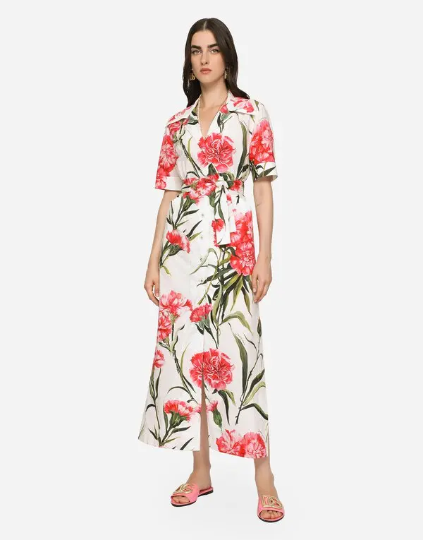 Dolce & Gabbana Carnation-print Poplin Shirt Dress