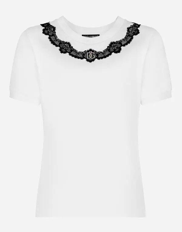 Dolce & Gabbana Jersey T-shirt With Dg Logo And Lace Inserts