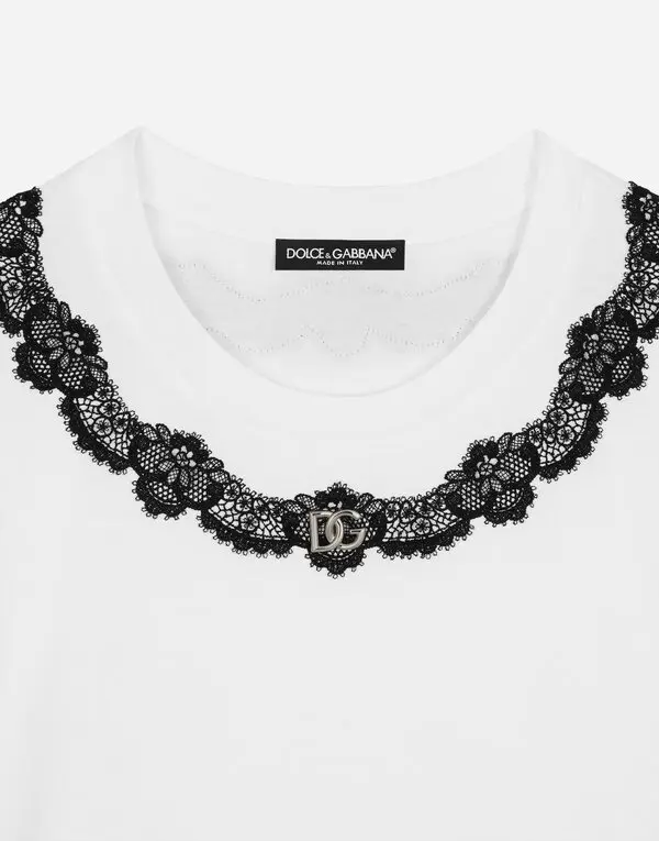 Dolce & Gabbana Jersey T-shirt With Dg Logo And Lace Inserts