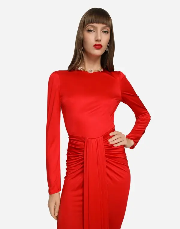 Dolce & Gabbana Long Organzine Draped Dress