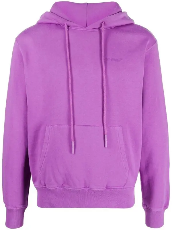 Off-White Logo Print Cotton Hoodie - Purple