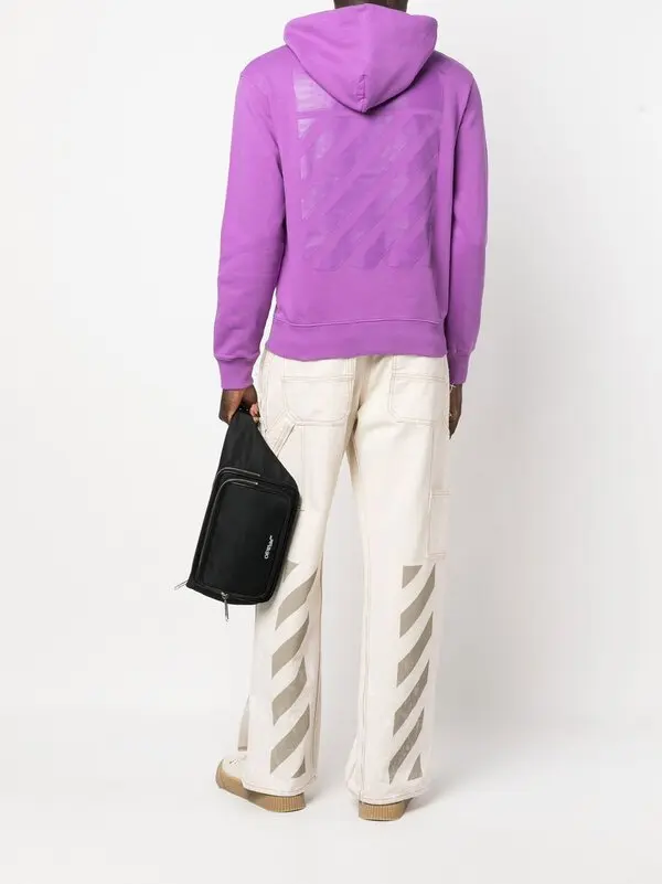 Off-White Logo Print Cotton Hoodie - Purple
