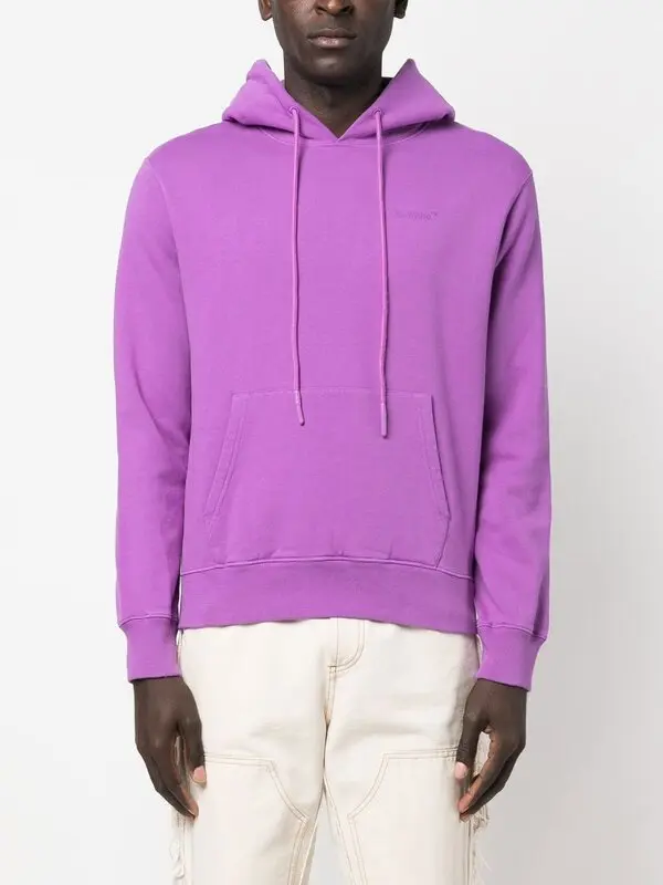 Off-White Logo Print Cotton Hoodie - Purple