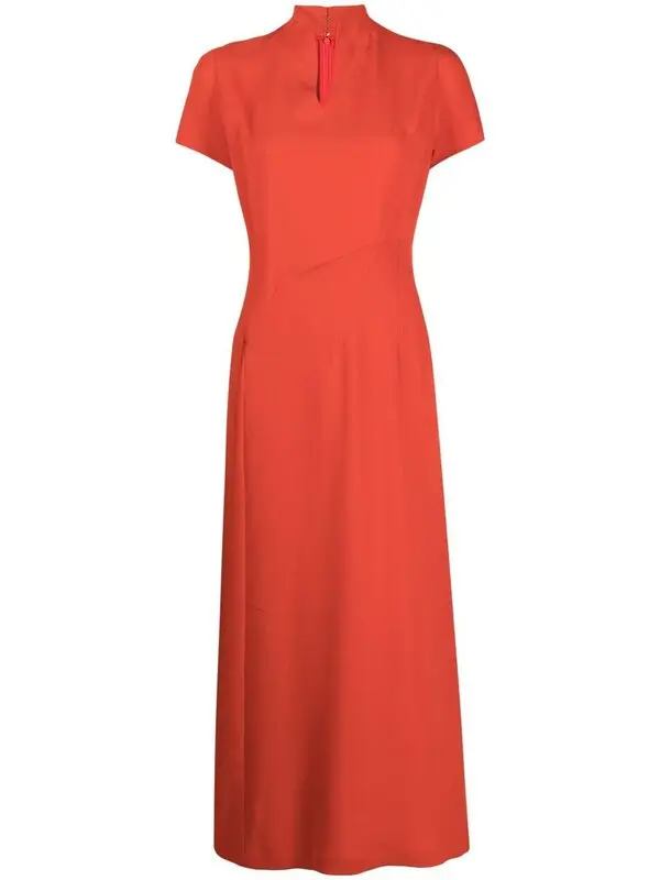 Shiatzy Chen Mulberry Silk Split Neck Midi Dress