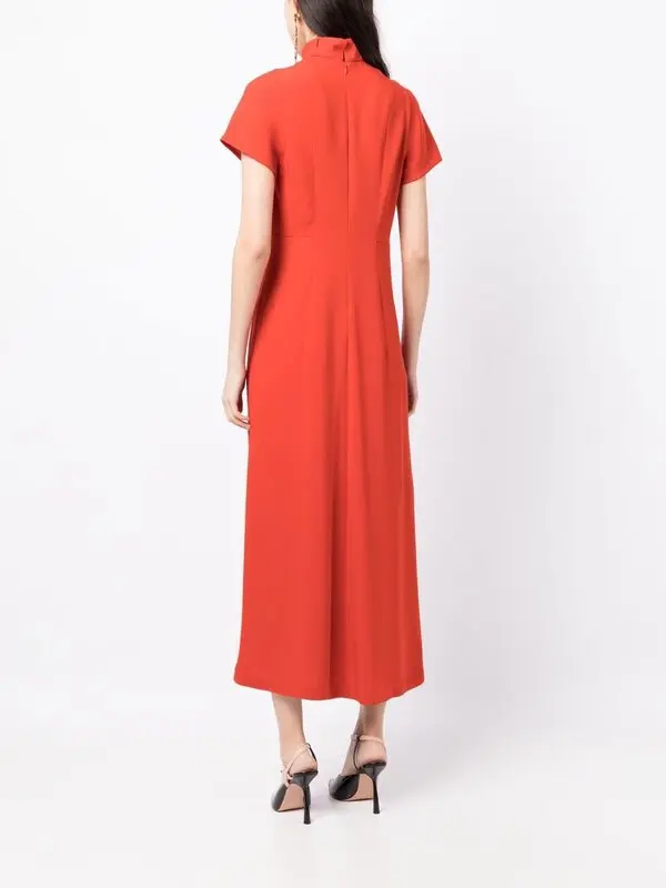 Shiatzy Chen Mulberry Silk Split Neck Midi Dress