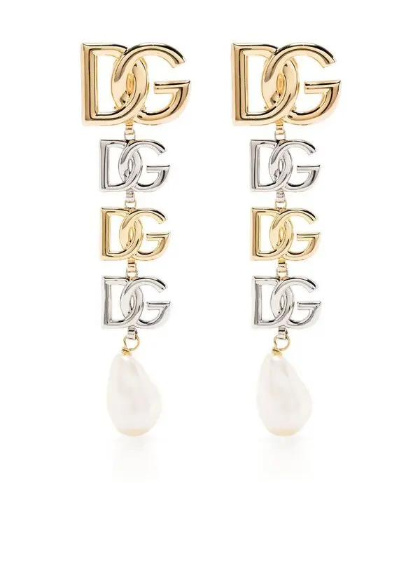 Dolce & Gabbana Dg-logo Clip-on Drop Earrings - Gold