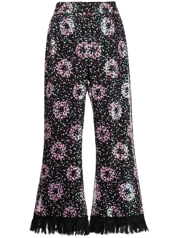 Anna Sui Cropped Sequin-embellished Trousers