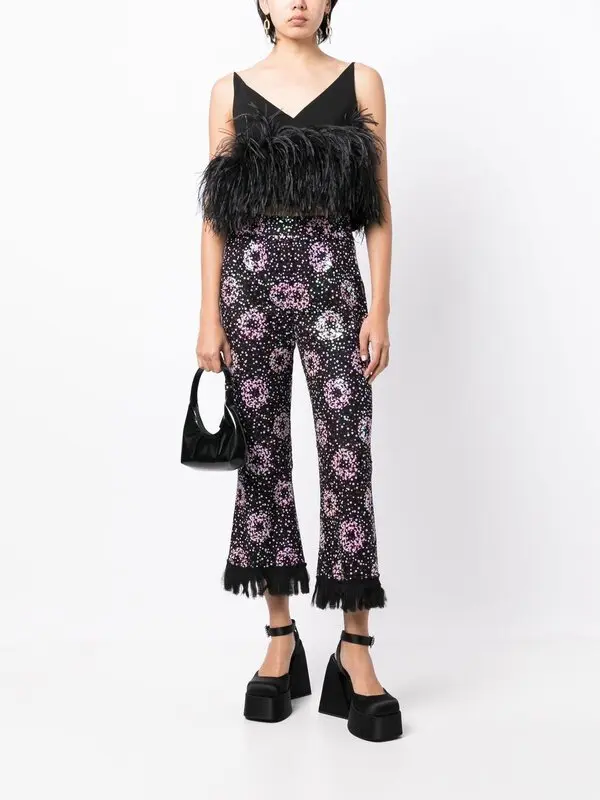 Anna Sui Cropped Sequin-embellished Trousers