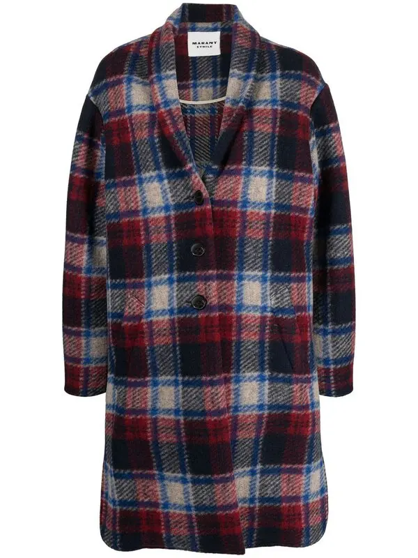 MARANT ETOILE Gabriel Checked Mid-length Coat - Blue