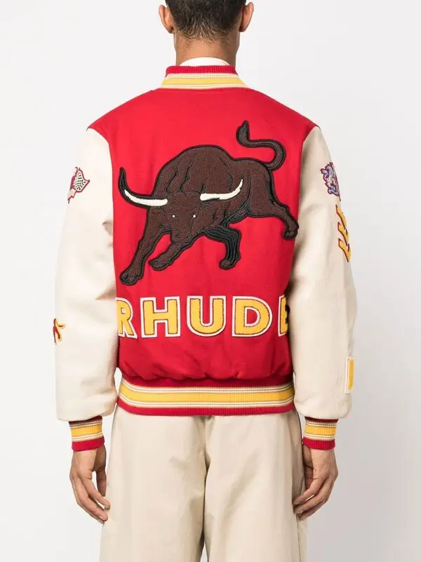 Rhude Bull Market Varsity Jacket - Red
